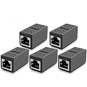 Y.D.F Network Cable Coupler, RJ45 Adapter RJ45 Coupler Shielded inLine Coupler for Cat7/Cat6/Cat5e/cat5 Ethernet Cable Extender Connector Ethernet Cable Connectors Female to Female(Gray-5 Pack)