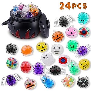 xutengy 5.5" Halloween Cauldron with 24 Pcs Mochi Squishy Toys，Halloween Mini Kawaii Squeeze Toys for for Kids Girls Boys Halloween Party Favors Trick or Treat Bags Gifts，School Classroom Rewards