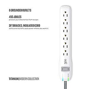 Habitat - 6 Outlet Surge Protector - Tungsten, Slim and Stylish Power Strip Surge Protector Extension Cord and Outlet Extender, Powerful Multi Plug Outlet for The Office, Desk, or Night Stand