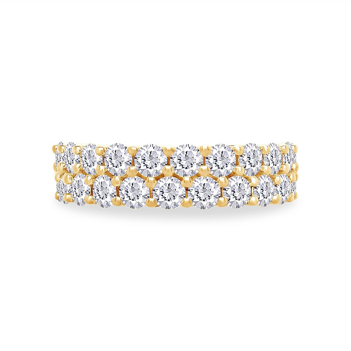 SAVEARTH DIAMONDS 2 Carat (Cttw) Round Cut Lab Created Moissanite Diamond Double Row Anniversary Wedding Band Ring In 14k Yellow Gold Over Sterling Silver (VVS1 Clarity, 2 Cttw) Size-5.5