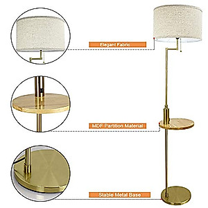 Bedroom & Living Room Floor Lamp with USB Charging Port-DLLT Stand Reading Light & Side Table-Classic Tall Pole Light for Office-Suits Mid Century Modern Home & Farmhouse Rustic Lighting-Drum Shade