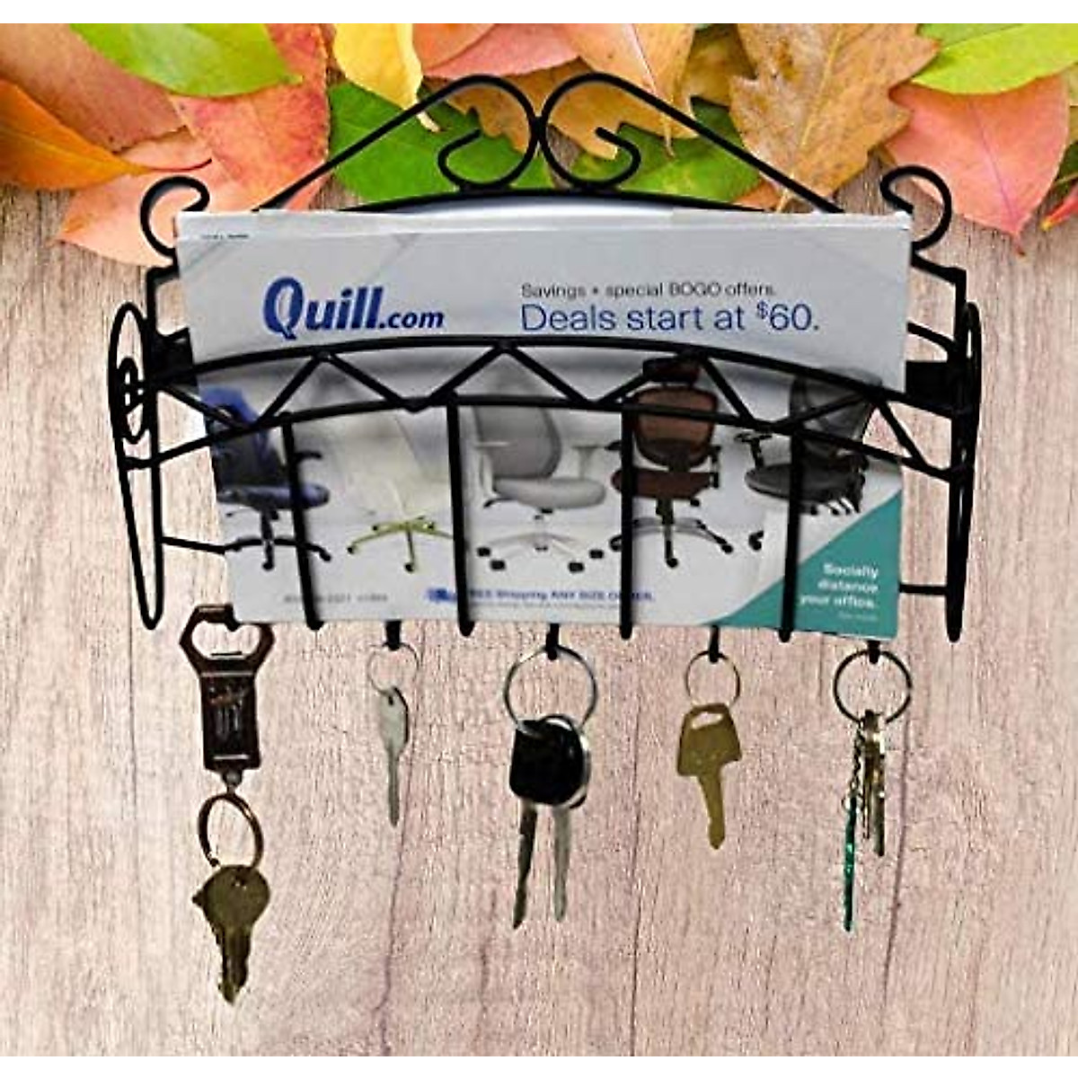 Dependable Industries Mail & Key Holder Hooks Organizer Wall Mounted Decorative Black Matte Entryway Organize Letters, Magazines, Keys, Dog Leashes Multi-Purpose