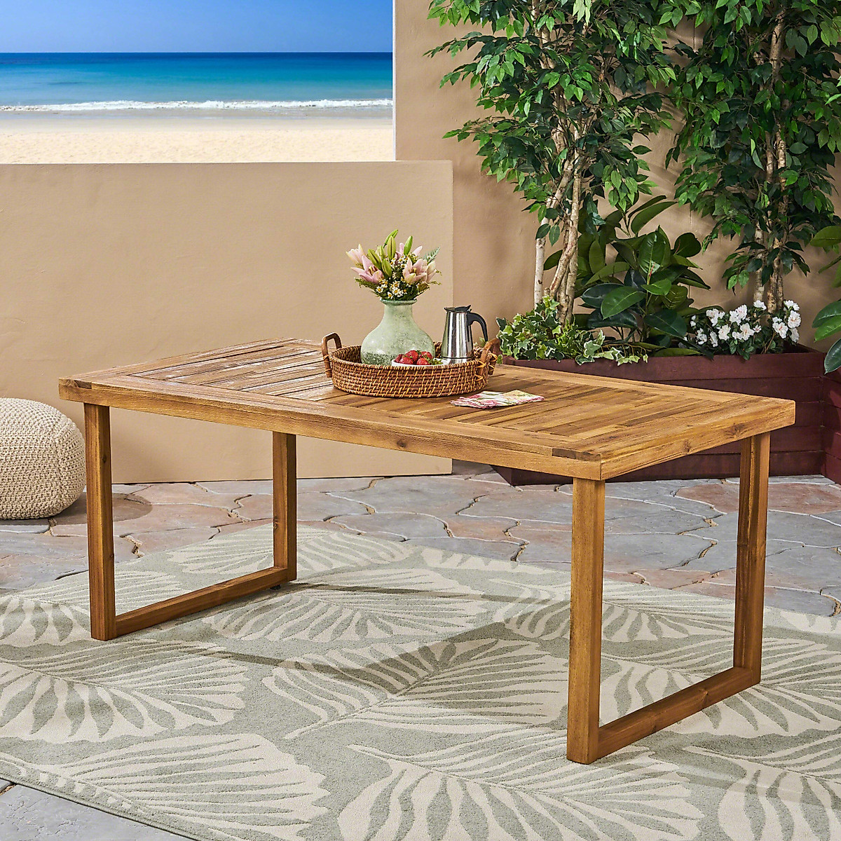 Christopher Knight Home Ann Outdoor 69" Acacia Wood Dining Table, Sandblast Natural Finish