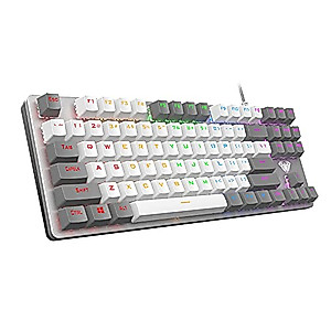AULA F3287 Wired TKL Rainbow Mechanical Gaming Keyboard, 80% Compact Tenkeyless 87 Keys Layout w/Tactile Red Switches, White & Grey Mixed-Color Keycaps, Programmable Macro Keys