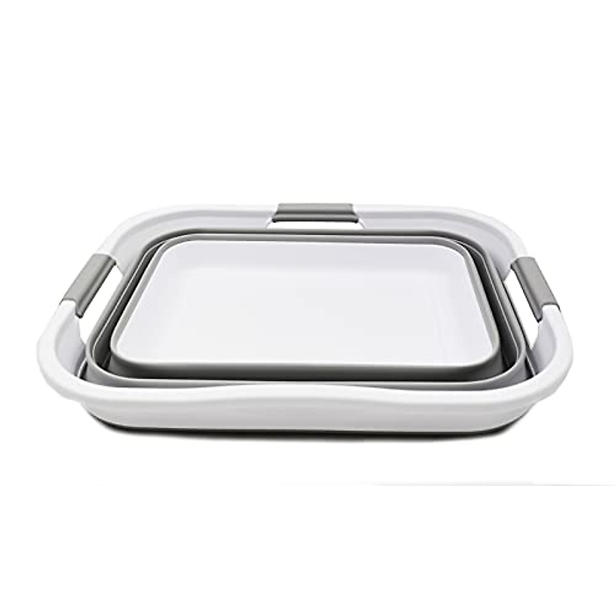 SAMMART 30L (8 gallon) Collapsible Plastic Laundry Basket - Foldable Pop Up Storage Container/Organizer - Portable Washing Tub - Space Saving Hamper/Basket - Water Capacity 24L(6.3 gallon) (1, White/Grey)