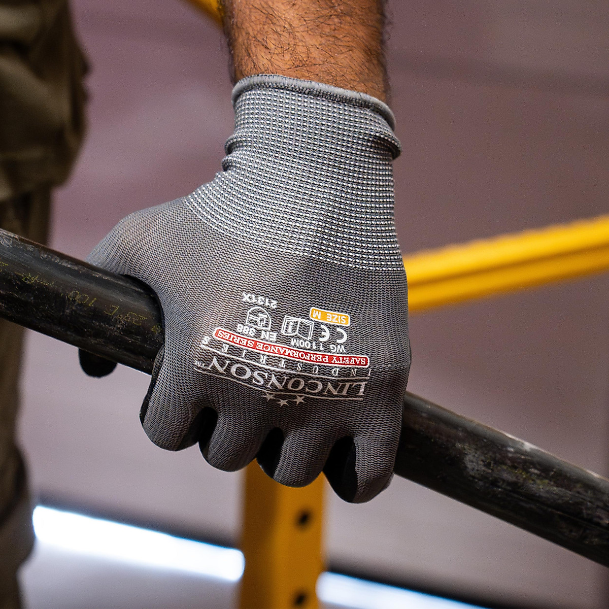 linconson 12 Pack Safety Performance Series Construction Mechanics Work Gloves (L (Pack of 12), Grey)