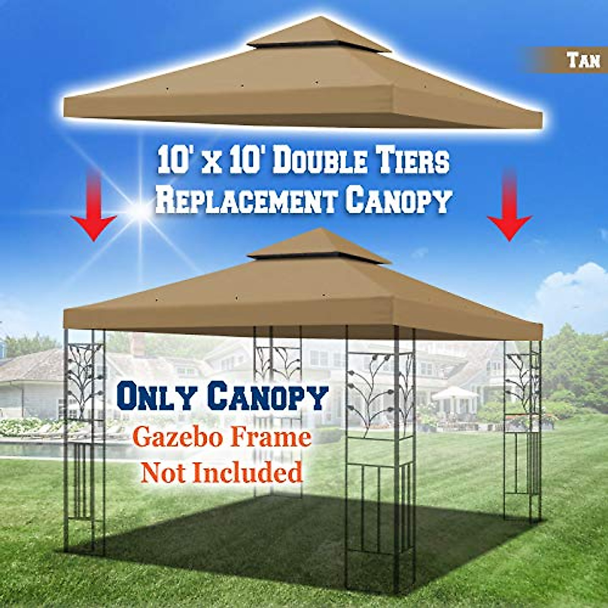 BenefitUSA 119x119 Gazebo Canopy Replacement Top Double Tiered Canopy Top Cover (Tan)