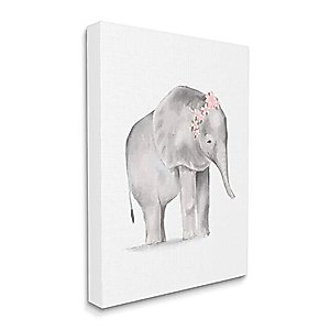 Stupell Industries Floral Crown Baby Elephant Soft Pink Grey Illustration, Design by Daphne Polselli Canvas Wall Art, 24 x 30
