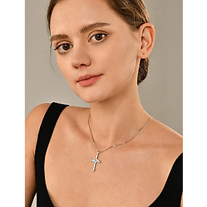 YL Women's Cross Necklace Sterling Silver Infinity Heart Crucifix Pendant Created Aquamarine Criss Jewelry
