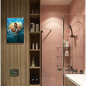 Jesus Hanging Poster Wall Art with Wooden Frame - Fabric Canvas Print Painting Pictures 16x24 inch for Wall