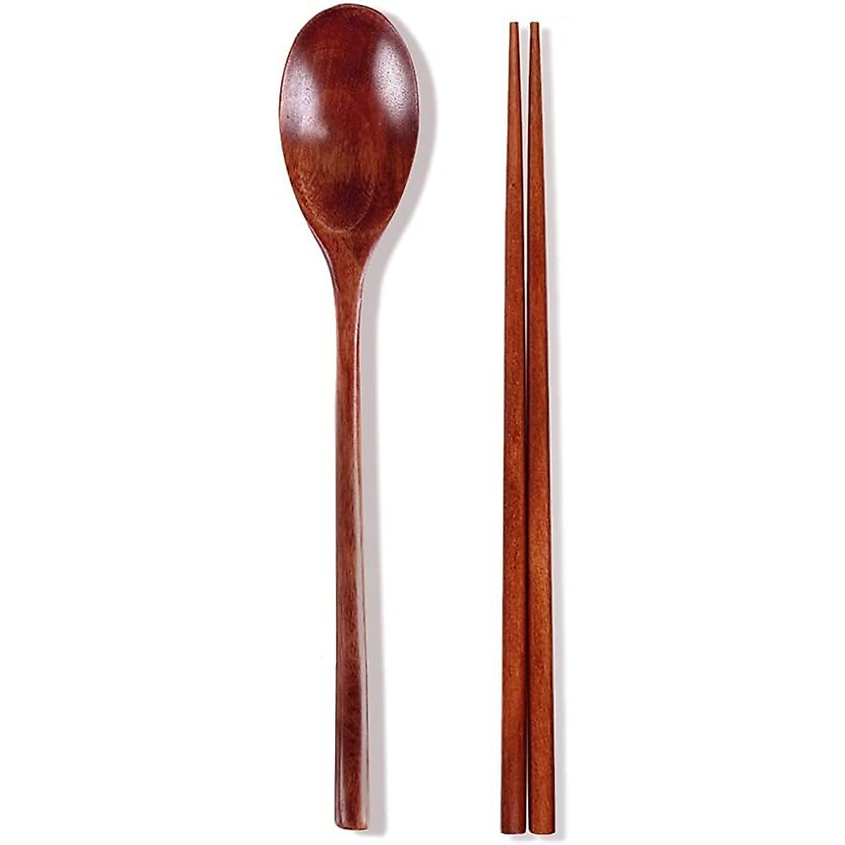 Ecloud Shop Wooden Chopsticks Spoon Set Korean Dinnerware Reusable Long Handle Spoons Chopsticks for Home Kitchen Restaurant (4 Sets)