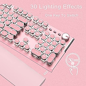 TONIZER Pink Mechanical Gaming Keyboard with White LED Backlit Keyboard with Palm Wrist Typewriter Style USB Wired Gaming Keyboard for PC Mac Laptop (Blue Switch)