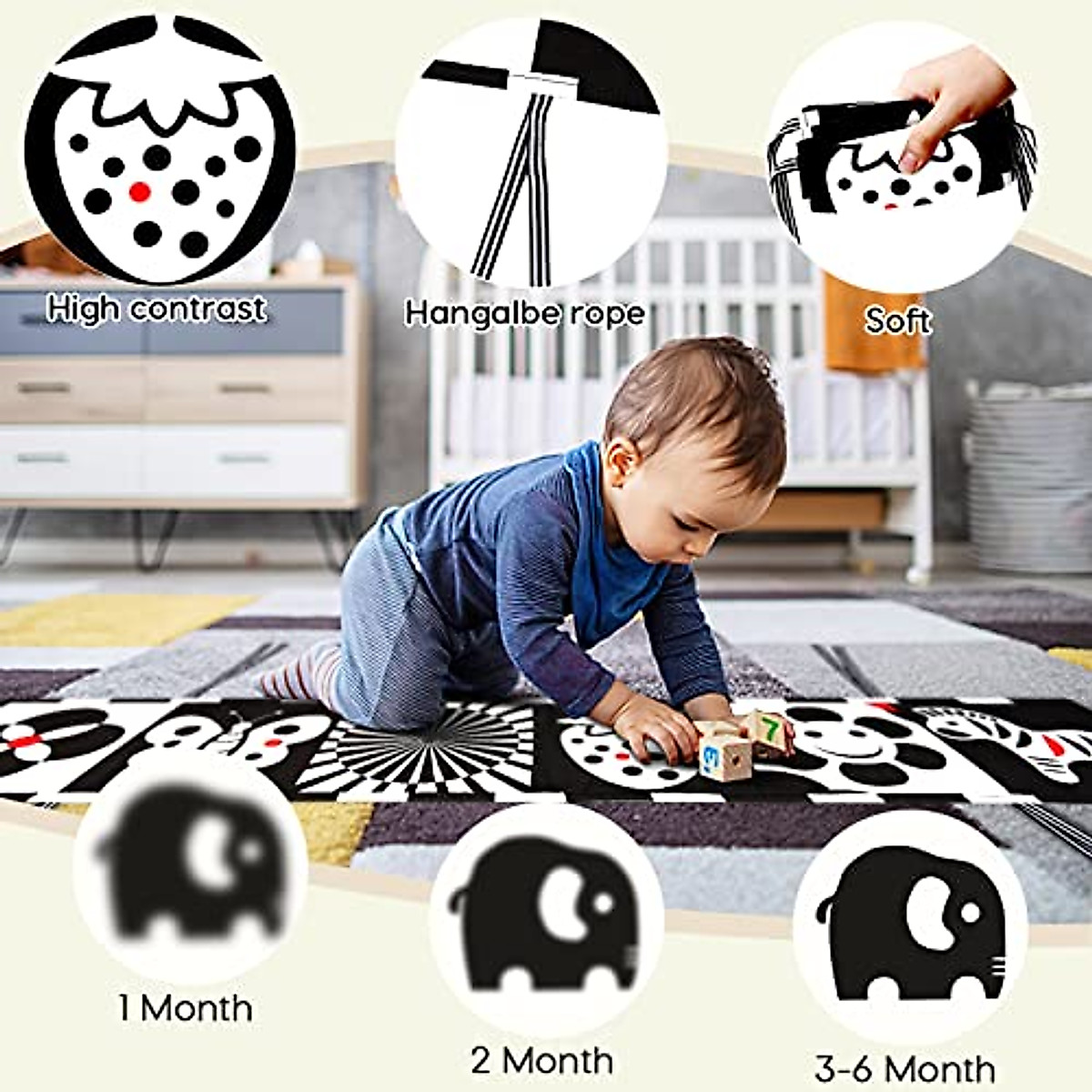 Buauty Baby Toys 0-12 Months Black and White High Contrast Baby Books Sensory Toys Early Education Infant Tummy Time Toys Car Seat Stroller Infant Toys Boys Girls Newborn Gift 0-3-6-12 Months