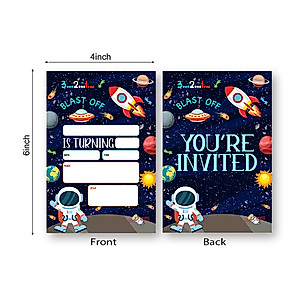 LoaHak Astronaut Birthday Party Invitations Card For Kids, Planets Rocket Ship Party, Outer Space Birthday Invitation. (074)