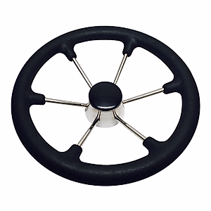 Pactrade Marine Boat SS304 Steering Wheel with Sleeve 6 Spoke, Black