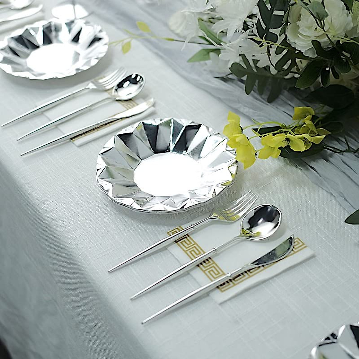 Balsa Circle 25 Silver Geometric Round 7 in Metallic Disposable Dinner Salad Paper Plates Party Events Home Tableware Decorations Supplies