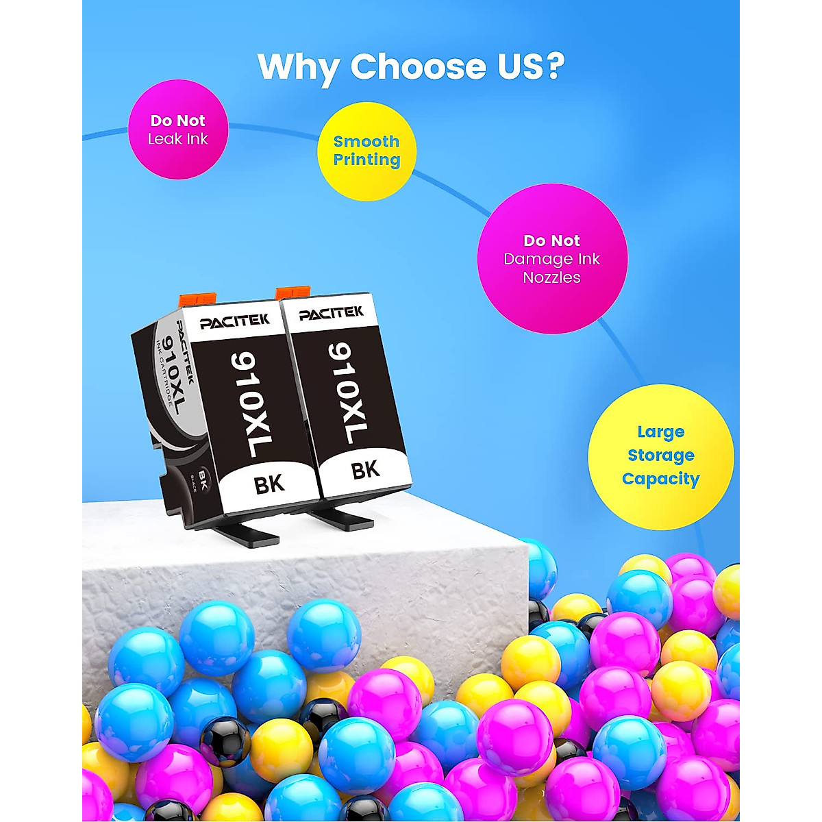 PACITEK 910XL Compatible Black Ink Cartridge Replace HP 910 Ink, Work with HP OfficeJet 8025e 8035e 8025 8035 8028 8022 8020 Printer