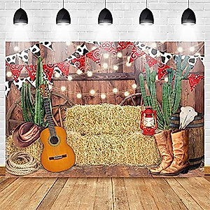 Mocsicka Western Cowboy Photography Backdrop Rustic Wooden Barn Background for Portrait Wild West Birthday Party Cake Table Decoration Banner Photo Booth Props (7x5ft)