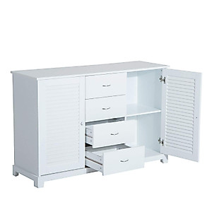 White Free Standing Storage Cabinet 2 Doors 4 Drawers Ample Storage Display Space Ideal for Bathroom Living Area Use Perfect for Storing Shampoo Towels Other Bathroom Accessories Or Daily Items