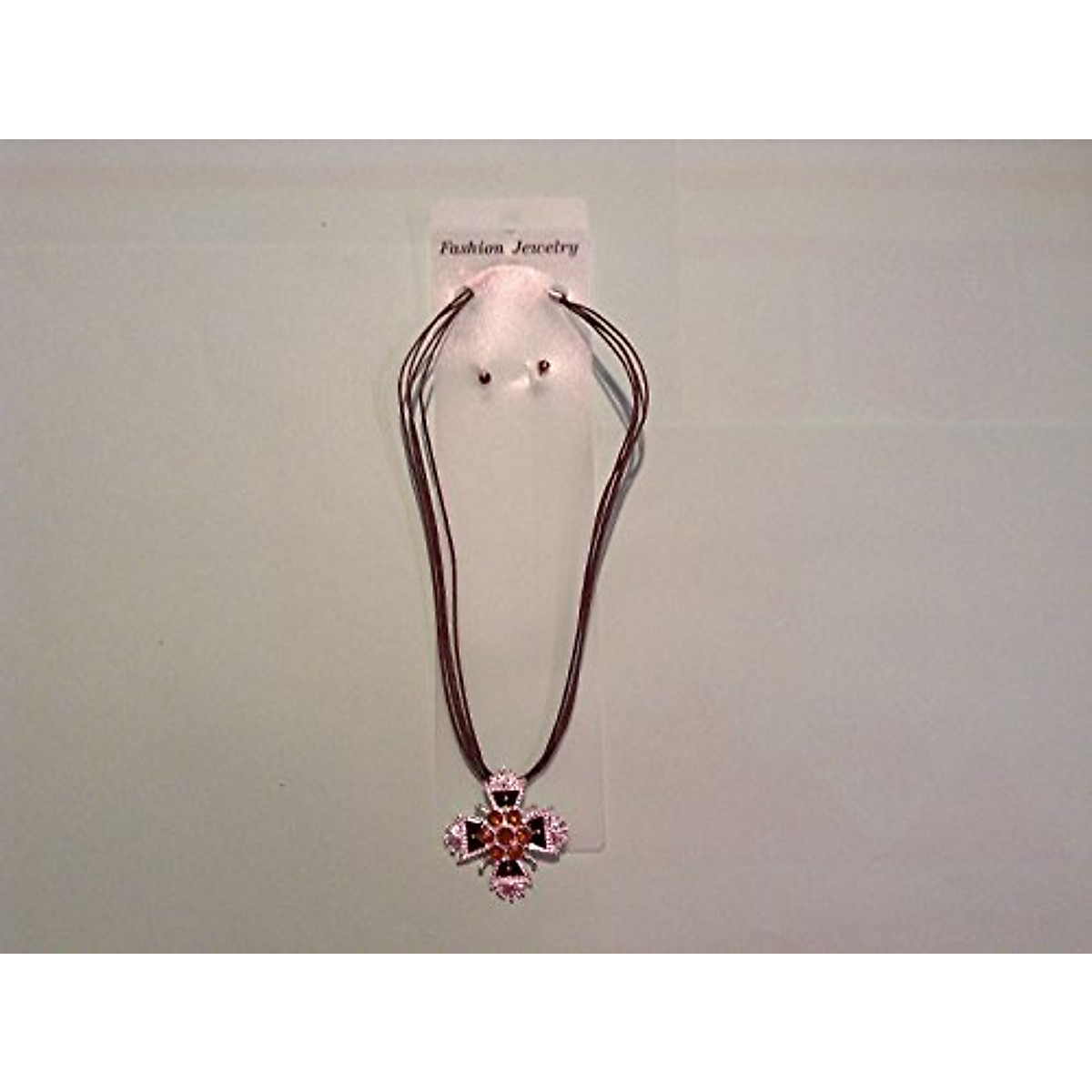 16" Choker with black cord & Cross Pendant with adjustable extension + Earring.