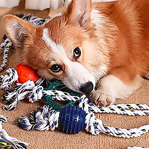 JzcsdkSIL Chewing Toy for Dogs Interactive Puzzle Improving Pets Digestion Molar Chew Toy Great Dental Chew Tug Toy 13 Colors Dog Ball with Rope Big Dogs for Training