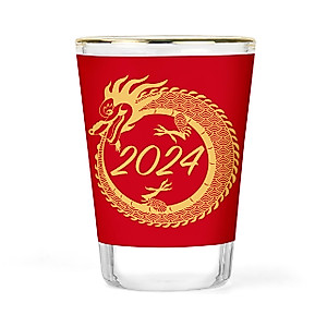 Year of the Dragon 2024 - Chinese New Year shot glass - Lunar New Year 2024 gift - Year of the Dragon Red and Gold Happy New Year 2024 Chinese Zodiac - CNY 2024