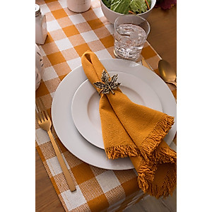DII Heavyweight Fringed Check Tabletop Collection, Table Runner, 14x108, Pumpkin Spice