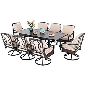Sophia & William Patio Outdoor Dining Sets for 8, Outdoor Table Furniture Set 9 Piece- 1 Rectangular Expandable Patio Table and 8 Padded Swivel Dining Chairs