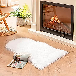 Faux Fur Rug, Fluffy Faux Sheepskin Rugs for Bedroom, White Area Rug, Faux Sheepskin Throw Rug, Fur Carpet for Living Room, Fur Chair Cover (2 x 3 ft, White)