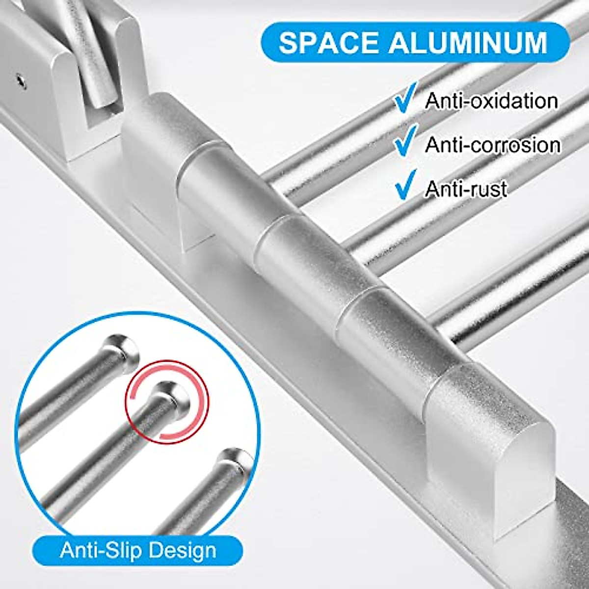 Laundry Clothes Drying Rack, Foldable Wall Mounted Drying Rack, Swivel Towel Rack with 5 Coat Hooks & 7 Swing Arms, Space Aluminum Drying Rack for Laundry Room Organization and Bathroom (Silver 7rods)