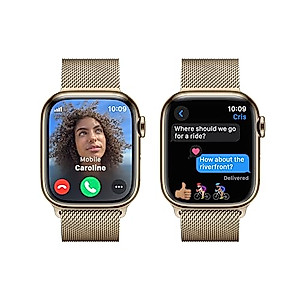 Apple Watch Series 9 [GPS + Cellular 41mm] Smartwatch with Gold Stainless Steel Case with Gold Milanese Loop. Fitness Tracker, Blood Oxygen & ECG Apps, Always-On Retina Display
