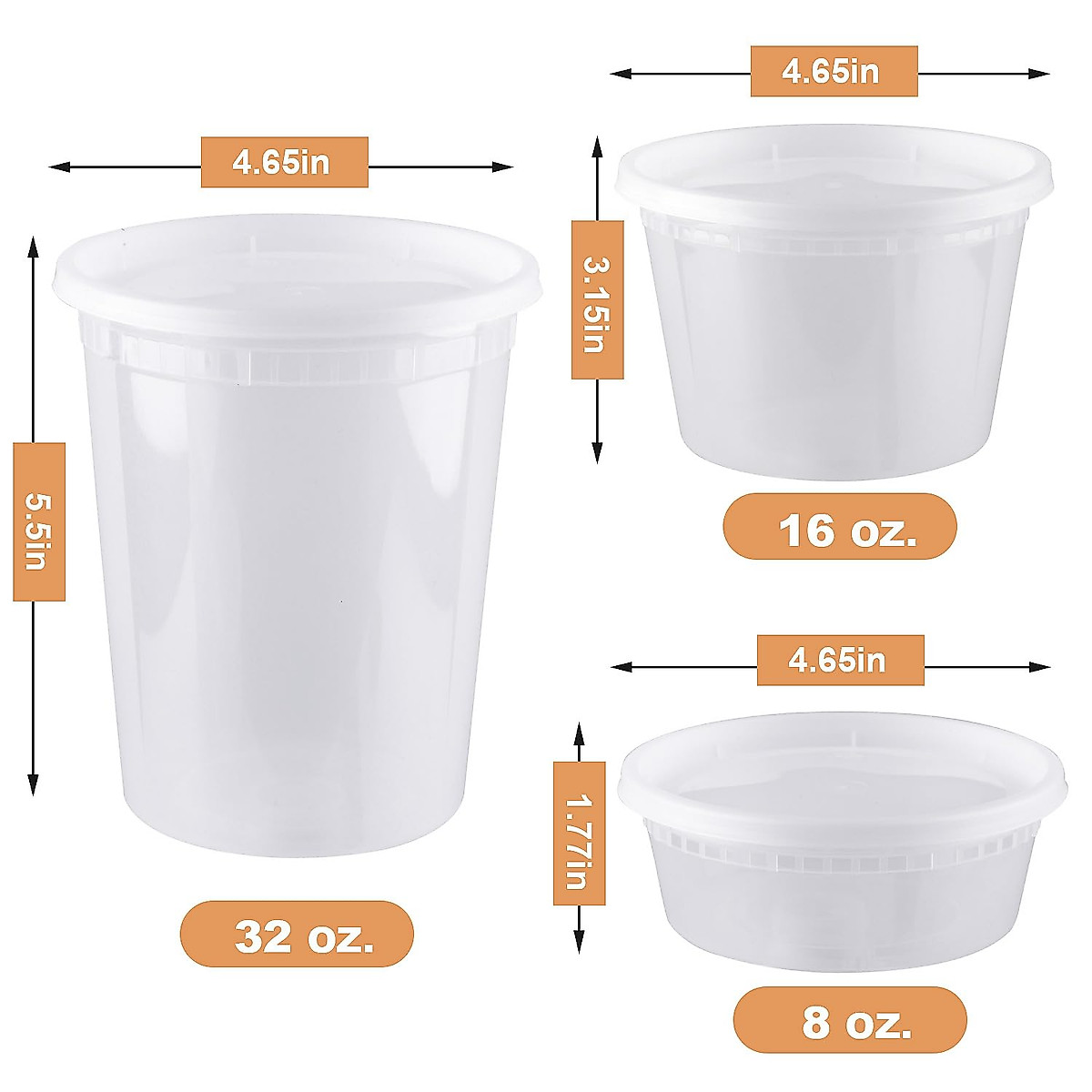 HTMZ Deli Containers with Lids 48 Sets 【8,16,32oz 16 Each】 BPA Free,Microwave Dishwasher Leakproof Freezer Safe,Takeout Soup Containers with Lids,Plastic Food Storage Containers with Lids