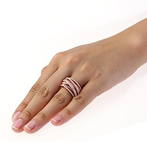 DoubleAccent 14K Gold or Rose Gold Plated Sterling Silver Ring Intertwined Design CZ Stone Pave Right Hand Ring 13.5mm, 5