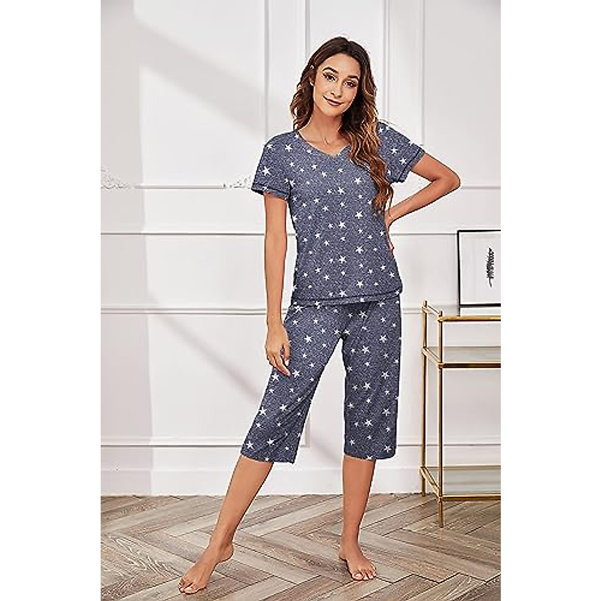 Ekouaer pajamas for women pjs set for women sleepwear capri pajamas set short sleeves womens pajama sets capri pjs