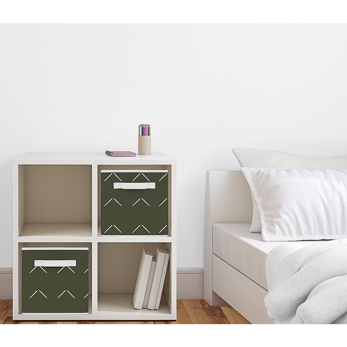 Sweet Jojo Designs Hunter Green Boho Arrow Foldable Fabric Storage Cube Bins Boxes Organizer Toys Kids Baby Childrens Set of 2 White Bohemian Woodland Tribal Southwest Chevron Geometric Herringbone