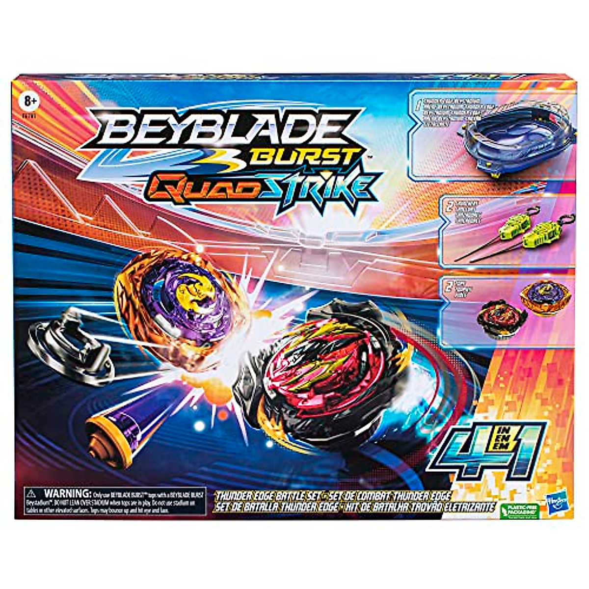 Beyblade Burst QuadStrike Thunder Edge Battle Set, Battle Game Set with Beystadium, 2 Spinning Top Toys, and 2 Launchers for Ages 8 and Up
