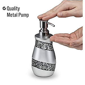 Creative Scents 6-Piece Silver Bathroom Accessories Set - Complete Bathroom Set Includes: Mosaic Glass Wastebasket, Soap Dispenser, Square Tissue Cover, Toothbrush Holder, Tumbler, and Soap Dish