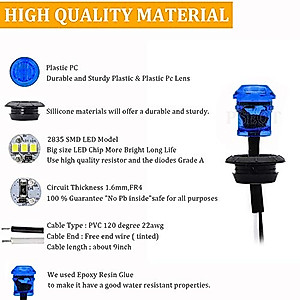 PSEQT 3/4" LED Rock Lights Round Underglow Wheel Fender Side Marker Clearance Lights with Bullet Grommets Waterproof for Trailer Golf Cart Offroad Wrangler Truck RV UTV ATV (Blue, 10Pcs)