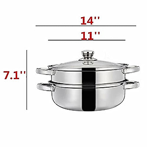 Yamde 2 Piece Stainless Steel Stack and Steam Pot Set - and Lid,Steamer Saucepot double boiler…