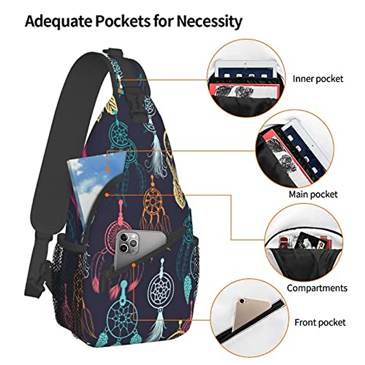 Ethnic Dream Catcher Chest Bag Sling Backpack Travel Hiking Daypack Casual Chest Bag for Men Women