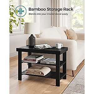 SONGMICS Shoe Rack Bench, 3-Tier Bamboo Shoe Storage Organizer, Entryway Bench, Holds Up to 286 lb, for Entryway Bathroom Bedroom, Black ULBS04H
