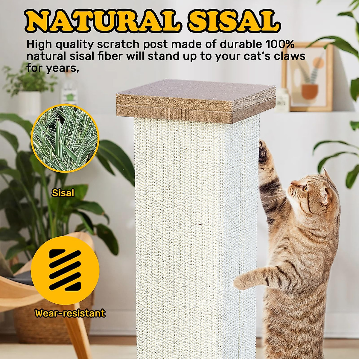 MAOHEGOU 27IN Cat Scratching Post, Nature Sisal Cat Scratch Post for Indoor Cats