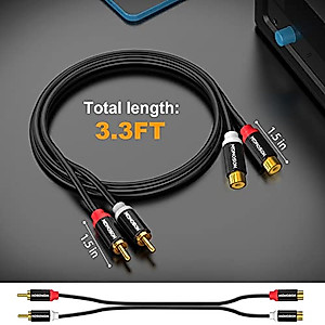 HOSONGIN RCA Extension Cable Male to Female 3.3ft, 2 RCA Male to 2 RCA Female Stereo Audio Cable - PVC Jacket Gold-Plated Plug Double Shielding Cable - 3.3 feet