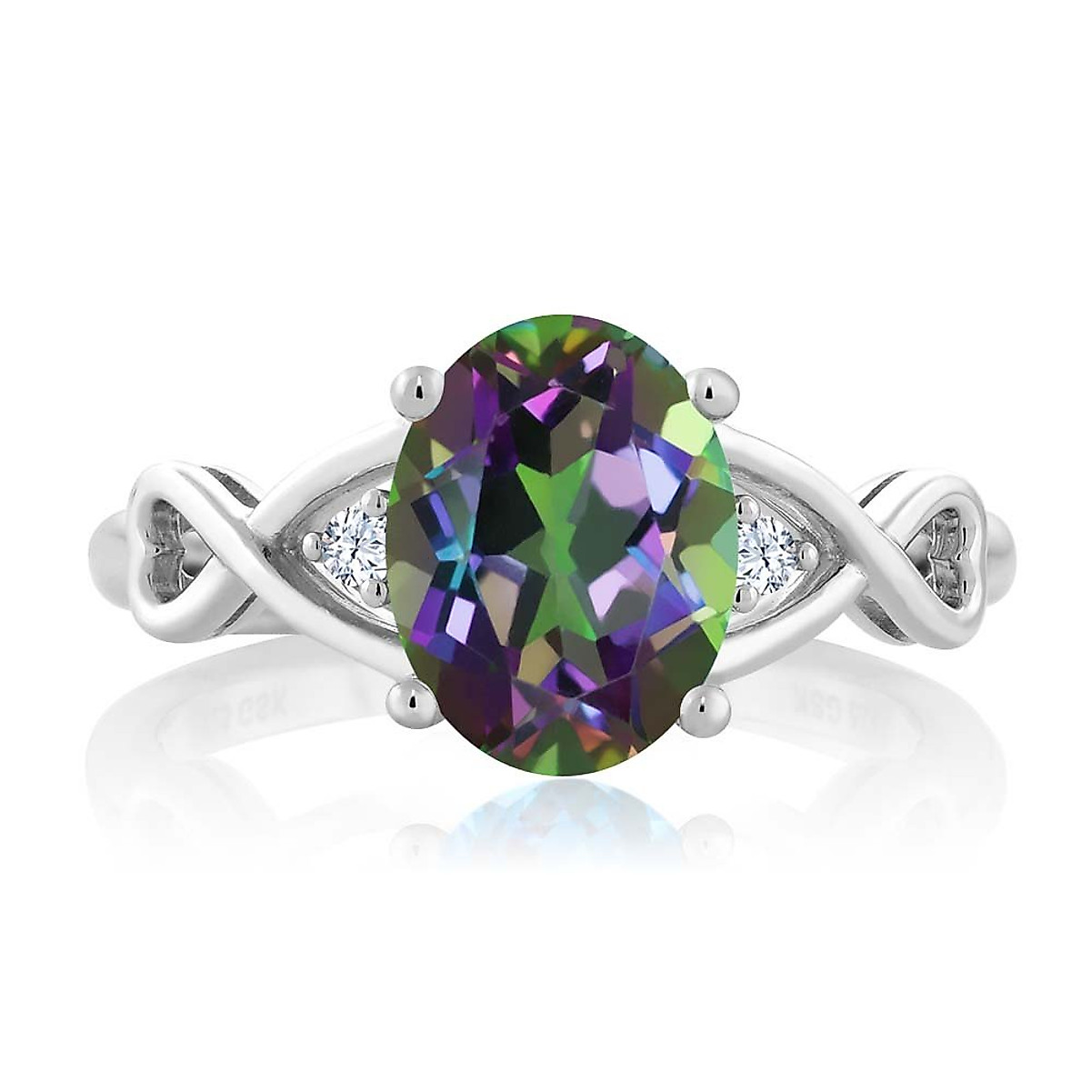 Gem Stone King 925 Sterling Silver Green Mystic Topaz Women Engagement Ring (1.89 Ct Oval, Available in size 5, 6, 7, 8, 9)