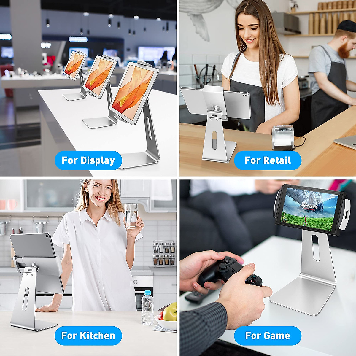 AboveTEK Elegant Tablet Stand, Aluminum iPad Stand Holder, Desktop Kiosk POS Stand for 7-13 inch iPad Pro Air Mini Galaxy Tab Nexus, Tablet Mount for Store Showcase Office Reception Kitchen Countertop