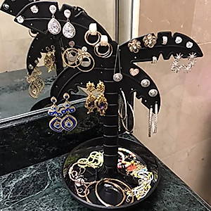 1 Jewelry Palm Tree Stand Holder Organizer Display Stud Earrings Necklace Rings, Black
