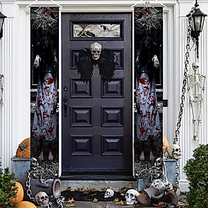 Avezano Halloween Door Decorations Scary Ghost Halloween Porch Signs for Outside Decor Haunted House Hanging Banner Halloween Party Supplies
