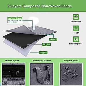 3-Pack Clothes Storage Organizer, Large Capacity Blanket Storage Bags with Reinforced Handles & Sturdy Zippers, Foldable Clothing Storage Organizer Container for Comforters, Blankets, Bedding (Grey)