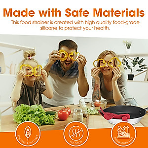 Cheer Collection Silicone Clip on Pot Strainer, Heat-resistant Snap-On Strainer for Pasta, Noodles, Rice, Meats and Vegetables, Red