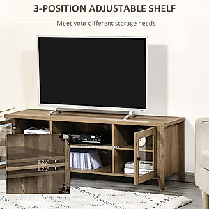 HOMCOM Modern TV Stand, Entertainment Center with Shelves and Cabinets for Flatscreen TVs up to 60" for Bedroom, Living Room, Brown Wood Grain